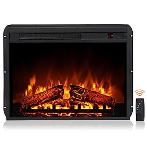 WAMPAT 23" Electric Fireplace Insert, Wall Mounted and TV Stand Cabinet Recessed Fireplace Heater with Remote & Panel Control, 4 Flame Brightness, 8H Timer, Overheating Protection, 1400W