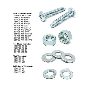 Phillips Pan Head Machine Screws Bolts Nuts Washers Assortment Kit - 1921 Pcs!