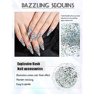 6 Boxes Holographic Nail Art Glitter Sequins Kits, CYHYII Nail Glitter Metallic Sequins Acrylic Dust Sequins Ultra-Thin Nail Art Sequins Sticker for Nail Design Nail Art Tips Decoration