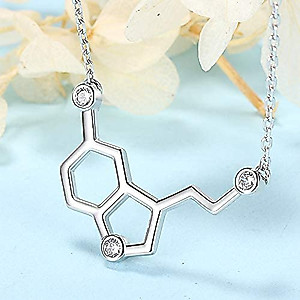 925-Sterling-Silver Hormone Serotonin-Molecule neckalce - Caffeine Molecule dopamine Pendent Necklace for Women,Teacher, Professor, Chemistry Graduates, Science Jewelry Lovers (White-Gold)