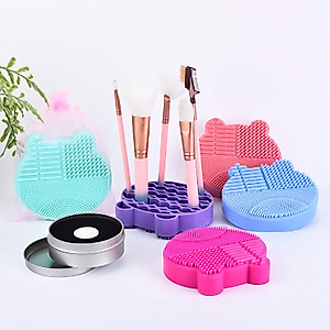 Silicon Makeup Brush Cleaner Mat with Brush Drying manual Make up brush cleaner cleanser machine Cosmetic Brush Cleaning Pad+Makeup Brush Dry Cleaned Quick Color Removal Sponge Scrubber Tool(Green)