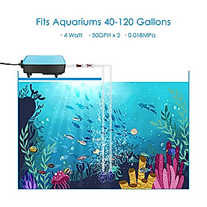 Aquarium Air Pump - Kulife Adjustable Fish Tank Aerator Bubbler Oxygen Pump Bubble Maker Water Aerator Quiet Hydroponic Air Pump Kit 40-120 Gallon