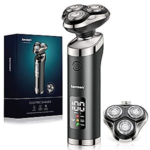 Electric Shavers for Men, KENSEN Electric Razor for Shaving Face, Mens Rotary Shaver Rechargeable Razor for Men, Waterproof Wet & Dry LED Display Cordless Rotary Shaver with Extra Replacement Blade
