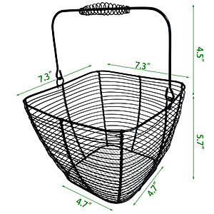 Black Square Wire Egg Basket For Fresh Egg with Handle,Famhouse Small Metal Egg Collecting Basket for Gathering Fresh Eggs Chicken Basket Decor for Kitchen Countertop Rustic Style