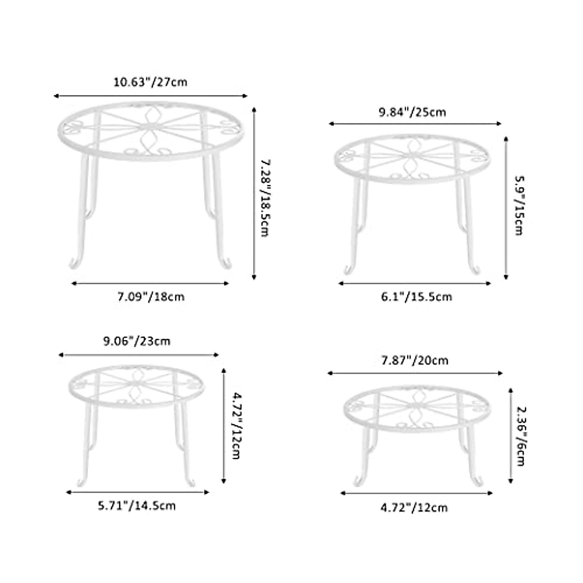 Brightdeco 4 Pack Metal Plant Stands Outdoor Indoor for Patio Round Potted Holder for Large Plants Multiple Flower Planter, White