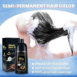 JUANCHI Hair Dye Shampoo 3 in 1 for Gray Hair, Herbal Ingredients Shampoo Hair Dye for Women Men, Grey Coverage Shampoo 500ml (Black)