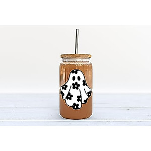 Halloween Ghost UV DTF Transfers, 4x4in Set of 8, Rub on Transfers Stickers for Crafting, DIY Waterproof Decals UV DTF Transfer Sticker for 16OZ Glass Cups