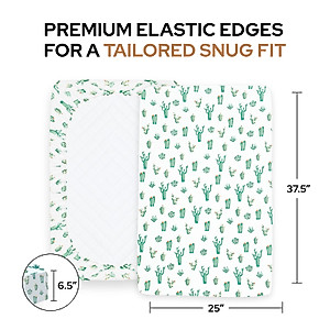 Mini Crib Sheet with Cactus Pattern - 100% Organic Cotton Pack n Play Fitted Sheet - Premium Mini Pack and Play Sheets - Pickle & Pumpkin Sheet Compatible as Graco Pack n Play Sheet & Mini Crib Sheets