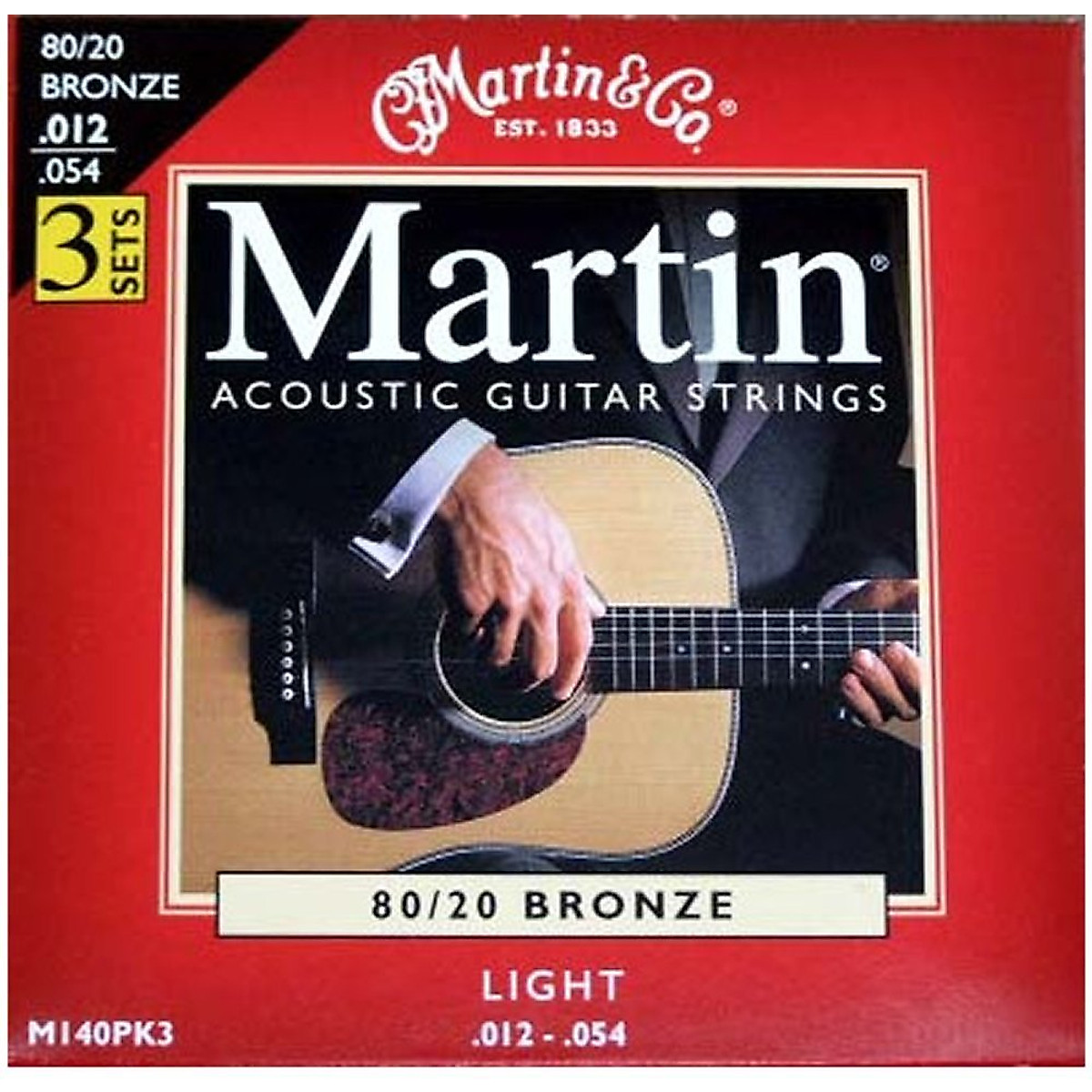 Martin M140 80/20 Acoustic Guitar Strings, Light 3 Pack
