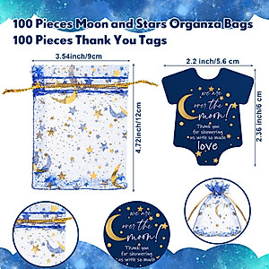 Huquary 300 Pcs Baby Shower Keychain Decoration Baby Shower Party Favors Moon Star Keychains Little Star Favors Thank You Cards Organza Bags for Guests Gender Reveal Keepsakes