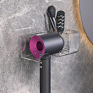 Jaugufiy Hair Dryer Wall Mount Holder with Comb Holder for Most Hair Dryer for Dyson Hair Dryer (Transparent)