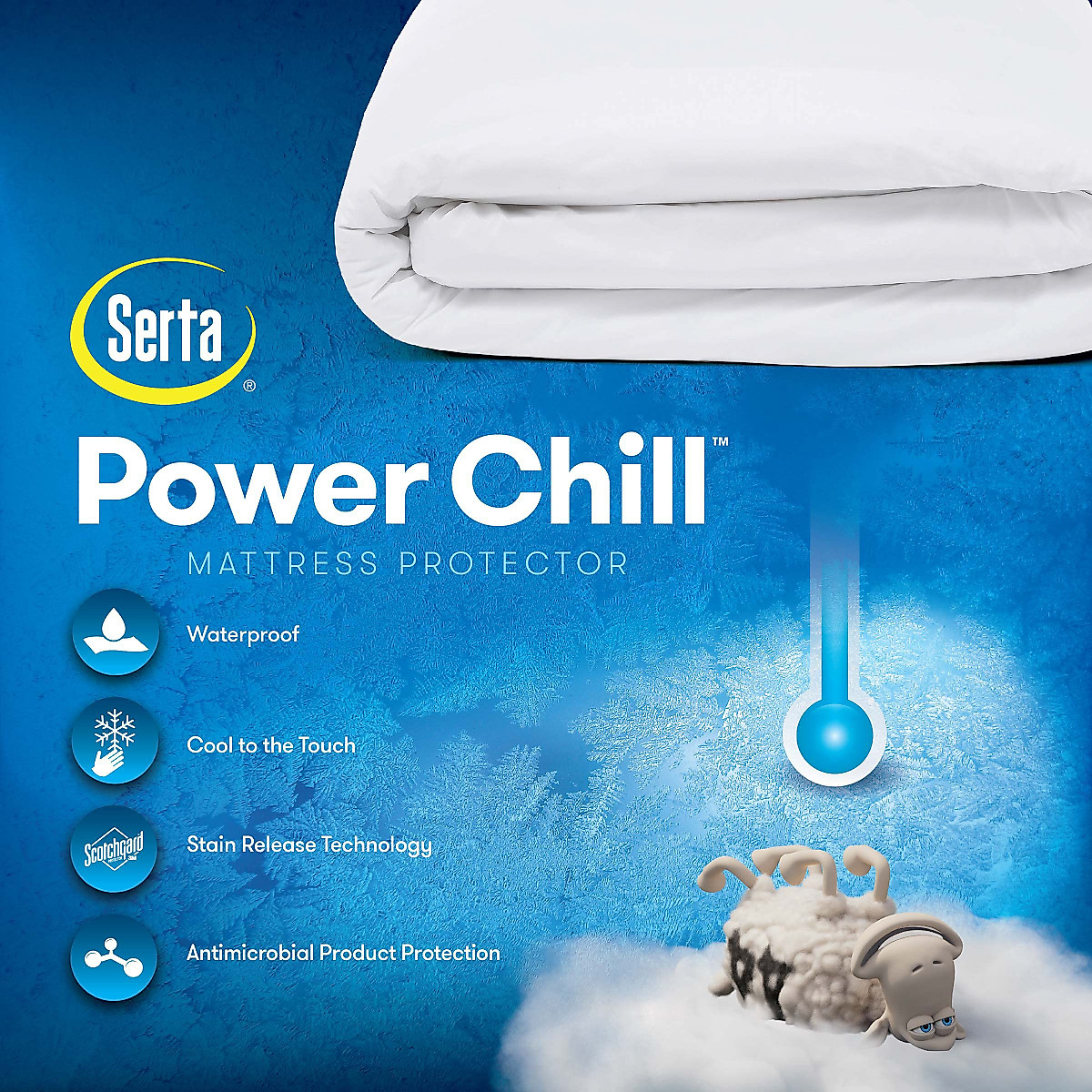 Serta Power Chill Full Size Waterproof Mattress Cover, Soft and Breathable Cooling Mattress Protector, 15" Elastic Deep Pocket for Secure Fit, White