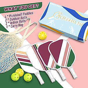 Pickleball Paddles,Sprypals Pickleball Paddles Set of 4 Premium Wooden Pickleball Paddle with Pickleball Balls & Portable Pickleball Bag Tote for Beginners & Pros