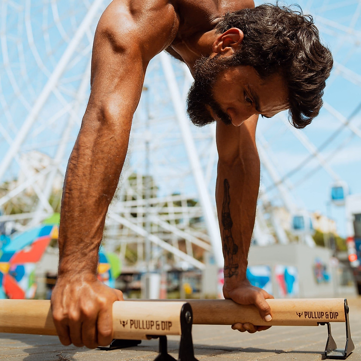 PULLUP & DIP Wooden Parallettes, Low or Medium Gymnastic Bars Handstand Bars With Ergonomical Wooden Handle, Parallette Bars For Calisthenics (LOW (height 4 in))