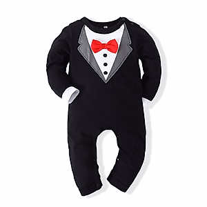 Kimocat Baby Boy Romper Tuxedo Jumpsuit Gentleman One-Piece Button-Down Bowtie Wedding Suit Bodysuit