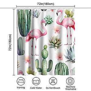 TheBlackSpot Cactus and Pink Flamingo Shower Curtain Sets Tropical Plant Succulent Flower Bath Curtains Christmas Decor Sets Grommet with Hooks 72W × 72H inches