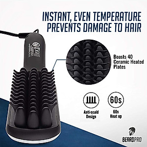 BeardPro Beard Straightening Brush - Professional Grade Anti Frizz Ionic Wet/Dry Hair Straightener with Ceramic Plate - Portable Heated Hairbrush & Styling Tool for Men