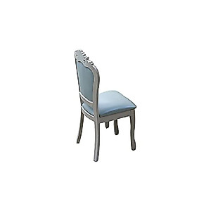 LITFAD Victorian Dining Room Table Set Stretchable Dining Table and Chairs for 6 Marble Top Wood Legs Dining Furniture Multifunctional Restaurant Table Set - 7 Piece Set White Table Light Blue Chairs