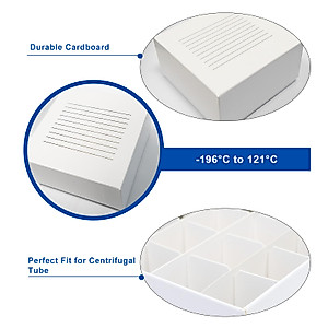 CryoKING 16-Well Freezer Box for 50ml Tubes - Durable Cardboard Microtube Storage Box with Lids, White Cryo Boxes, 5 Pcs/Pack