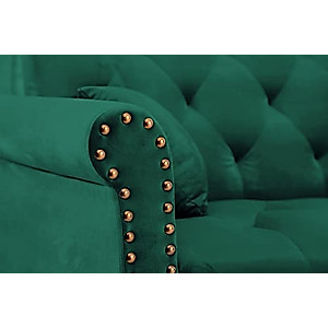 115¡±W Button Tufted Velvet Convertible Sectional Sofa Bed Sleeper with Reversible Chaise & 2 Pillows Indoor Modular Sofa (Green)
