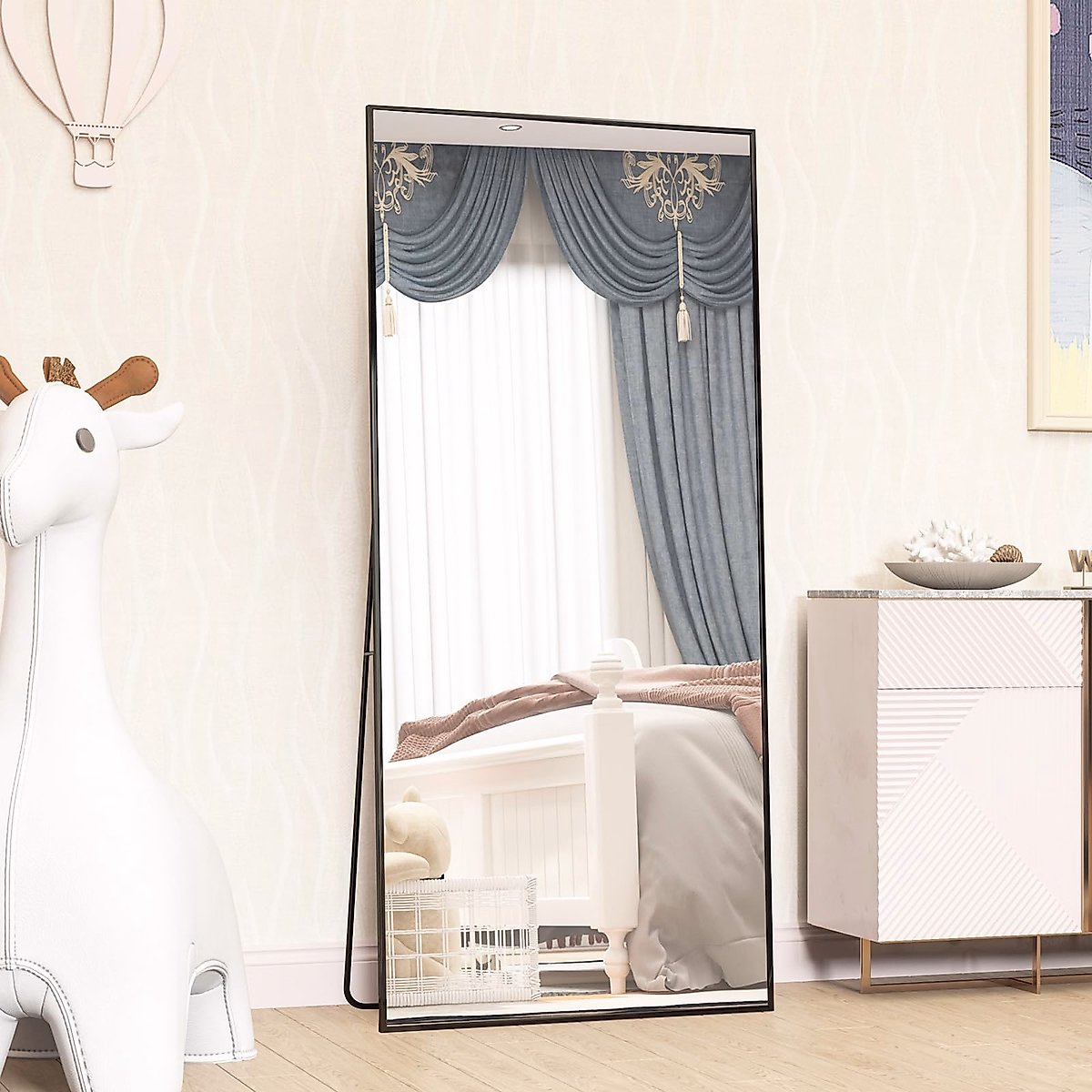 CASSILANDO Full-Length Mirror 65“ × 24 ", Floor Standing, Unique Vertical, Black Metal Frame Mirror, Over The Wall Hanging for Living Room Bedroom Entrance Bathroom