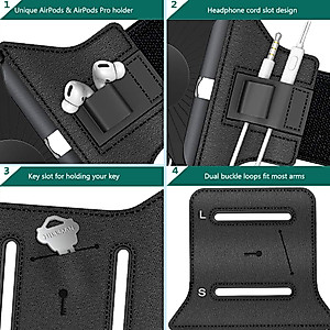 VUP Running Armband 360°Rotatable for iPhone 15/14/13/Pro Max/Pro/Mini/12/11/SE/8/7/Plus, Fits All 4-6.7 Inch Smartphones, with Key Holder Phone Armband for Running Hiking Biking (Black-Detachable)