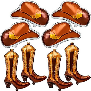 Wettarn 8 Pcs Western Themed Party Balloons Include 4 Pcs Cowgirl Boot Balloons and 4 Pcs Cowgirl Hat Foil Balloon, Bachelorette Party Decorations for Western Themed Birthday Party