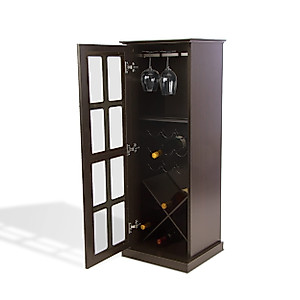 Atlantic Windowpane Wood Wine Cabinet - Store 24 Bottles of Wine, 9 Glasses, Accessory Shelf with Tempered Glass Door in Espresso PN 94835842