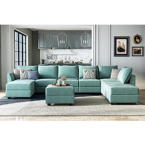 HONBAY Modern Fabric Middle Module for Modular Sofa Customizable Sectional Sofa Couch Accent Armless Chair, Aqua Blue