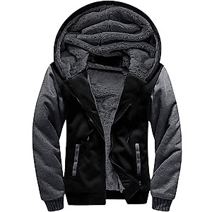 ZITY Men's Zip Up Hoodie Heavyweight Winter Sweatshirt Fleece Sherpa Lined Warm Jacket Black Gray XX-Large