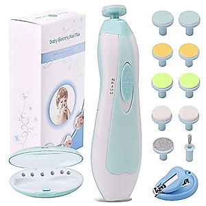 Baby Nail Trimmer Electric Nail File Baby Nail Clippers, Safe Nail Filer Grinder Kit for Newborn Infant Toddler Kids or Adults Toes Fingernails Care Trim Polish, with Led Light and 10 Grinding Heads