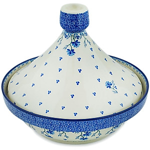 Authentic Polish Pottery Tagine Pot in Blue Grapevine Design Handmade in Bolesławiec Poland by Ceramika Artystyczna + Certificate of Authenticity