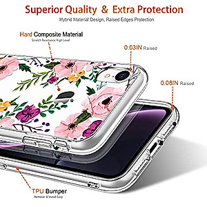 GiiKa iPhone XR Case with Screen Protector, Clear Heavy Duty Protective Case Floral Girls Women Shockproof Hard PC Back Case with Slim TPU Bumper Cover Phone Case for iPhone XR, Small Flowers