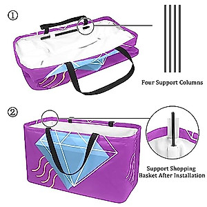 KQNZT Reusable Grocery Bags, Heavy Duty Reusable Shopping Bags, Large Tote Bags with Long Handles and Reinforced Bottom, Purple Blue Diamond