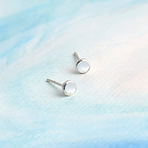 Boma Jewelry Sterling Silver Mini White Mother of Pearl Circle Inlay Stud Earrings