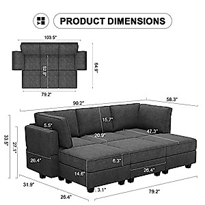 Belffin Modular Sofa Bed Module Sectional Sleeper Sofa Convertible Sectional Couch Bed Set Sleeper Couches Dark Grey