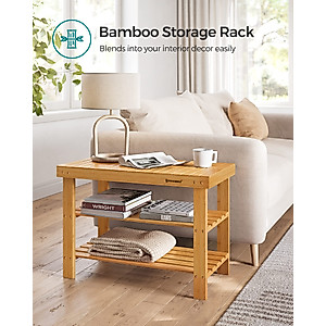 SONGMICS Shoe Rack Bench, 3-Tier Bamboo Shoe Storage Organizer, Entryway Bench, Holds Up to 286 lb, 11.3 x 27.6 x 17.8 Inches, for Entryway Bathroom Bedroom, Natural ULBS04N