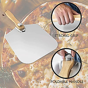Kitchenware Hero Pizza Peel Aluminum Metal Pizza Paddle With Long Wood Handle,Easy Storage Pizza Shovel For Pizza, Baking, Bread Silver 1214 inch2, 12x14x2