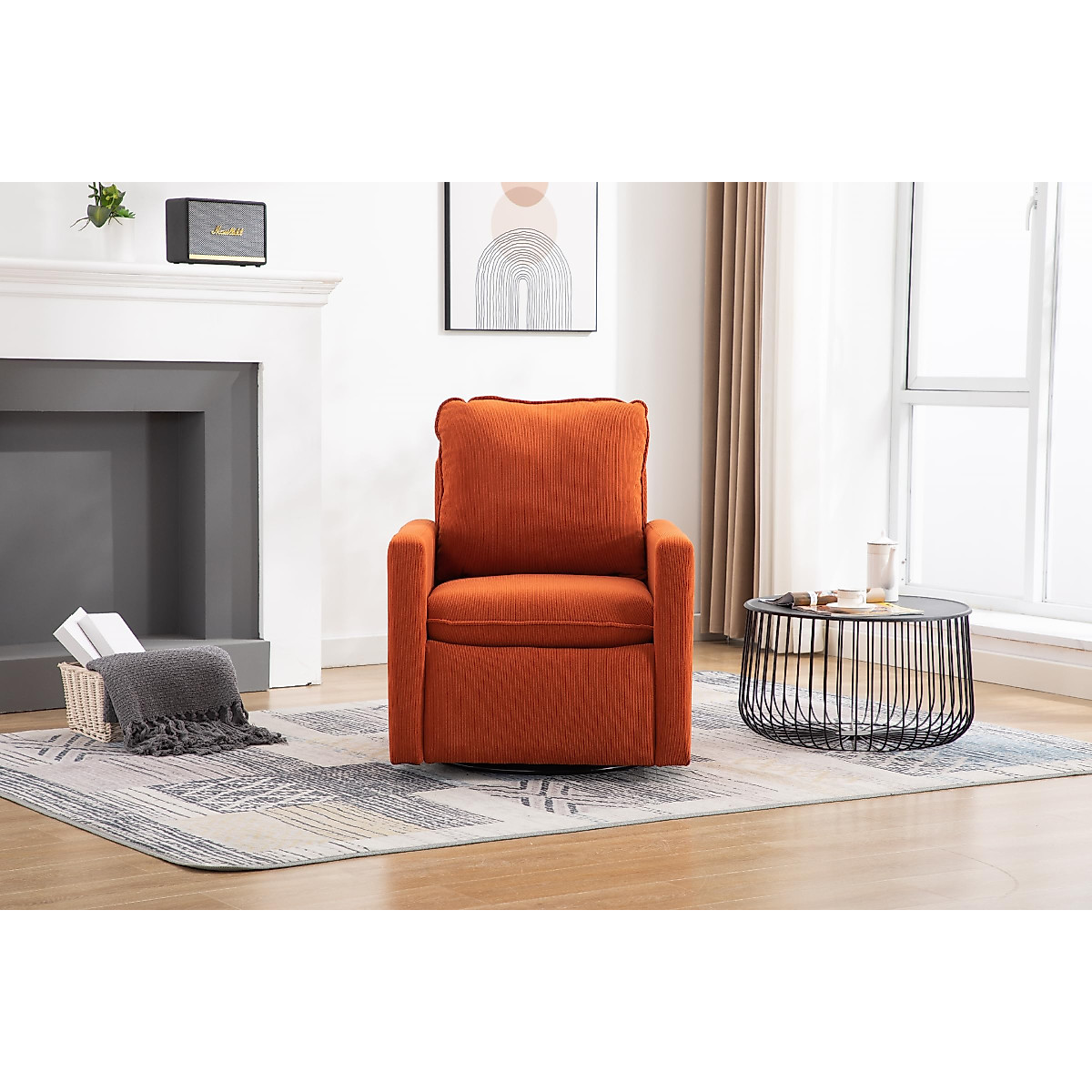 Wycian Sofa Desk Chair, Swivel Chair Base Velvet Orange with Removable Cushion Degree Seat Height 18.1" for Living Room Bedroom Dining Rooms Garden 1PC