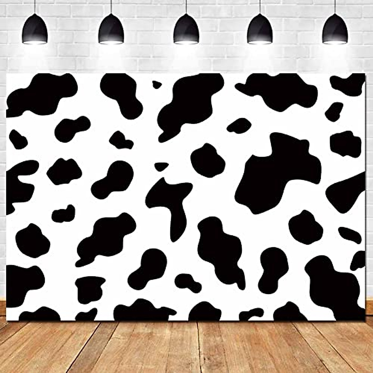 HQM 8x6FT Soft Fabric/Polyester Cow Party Photography Backdrops Black and White Farm Animal Happy Birthday Photo Background Kid's Newborn Baby Shower Banner Props, 8x6ft(240X180CM）