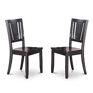 East West Furniture Dublin 3 Piece Kitchen Set for Small Spaces Contains a Round Dining Room Table with Dropleaf and 2 Solid Wood Seat Chairs, 42x42 Inch, Black
