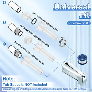 Dreyoo Four in One Tub Adapter, Bathtub Faucet Adapter Slip Fit for Copper, Universal Fits 1/2'' Copper Pipe, 1/2'' IPS and 3/4'' IPS, Tub Spout Diverter Repair Kit with Assembly Tool