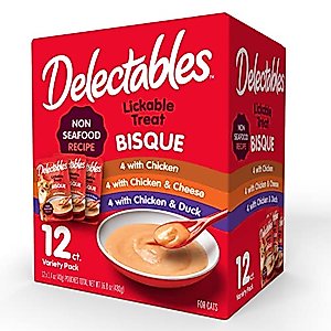 Delectables Bisque Non-Seafood Lickable Wet Cat Treats, Variety Pack, 12 Count (Pack of 1)