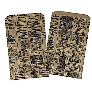 100 6x9 Newspaper Print Paper Kraft Bags,Vintage Style Newsprint Favor Craft Bags (Print ads Will Vary)