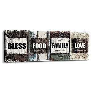 Kas Home Farmhouse Wall Decor, Bless Food Family Love Signs for Kitchen Wall Decor Rustic Canvas Wall Art Hanging Decorations for Kitchen Dining Room Bedroom (Brown - BFFL, 5.5 x 16.5 inch)