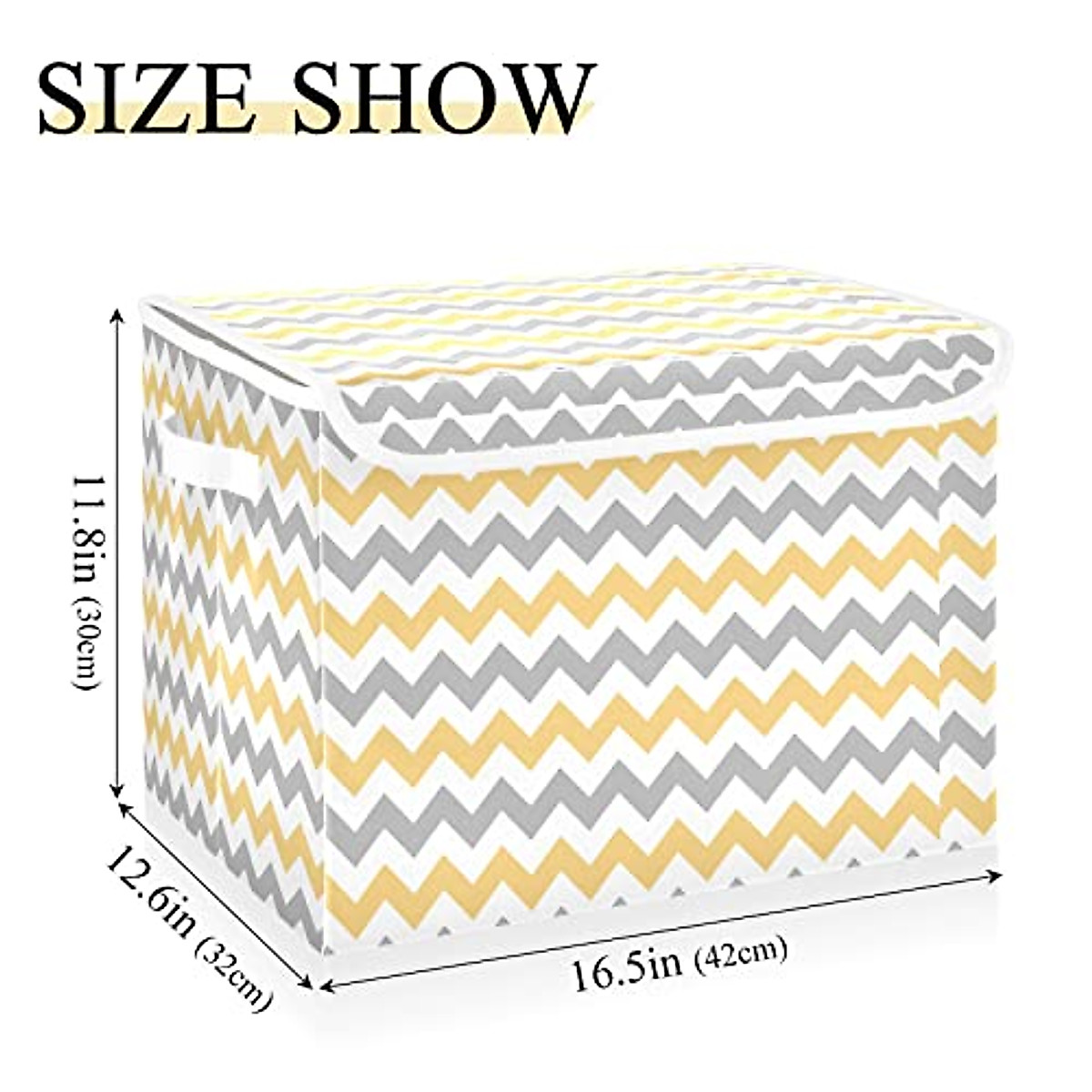 DOMIKING Yellow Grey Large Storage Bin with Lid Collapsible Shelf Baskets Box with Handles Clothes Toy Gift Storage for Shelves Cabinet Nursery Drawer