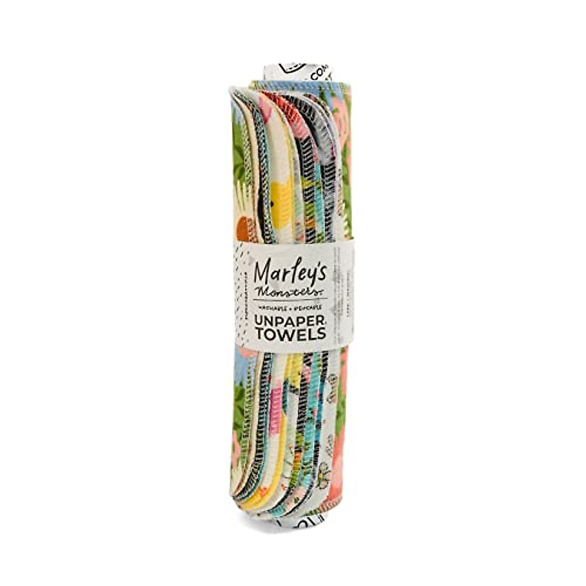 Marley's Monsters UNpaper Towels - 12 count roll, Reusable Paper Towels Cotton, Tree Free (Surprise Print)