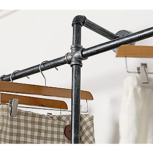 ZYUXUAN Industrial Wall Clothes Rack, Heavy-Duty Clothing Rack, Pipe Style Garment Rack with Four Hanging Rods for Home, Laundry Room, Retail Store, Rustic Black (five hanging rods)