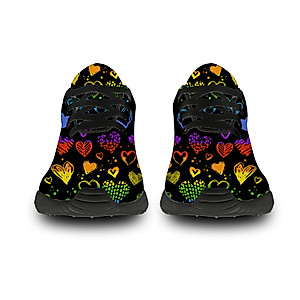 horethy Mens Womens Gay Pride Shoes Running Shoes Walking Tennis Sneakers Rainbow Heart LGBTQ Lesbian Shoes Gifts for Men Women,Size 9.5 Men/11 Women Black