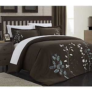 Chic Home 3-Piece Kaylee Floral Embroidered Duvet Set (King, Brown)